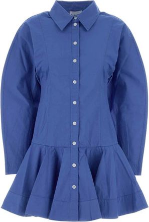 Ganni Femme, Robes, Bleu, Taille: 40 FR Mini Robe Chemise en Popeline de Coton