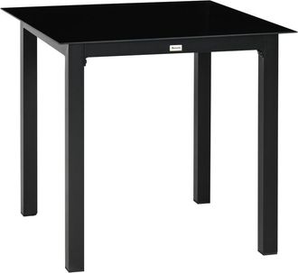 OUTSUNNY Table de jardin carrée 4 personnes dim. 80L x 80l x 74H cm alu. plateau verre trempé noir