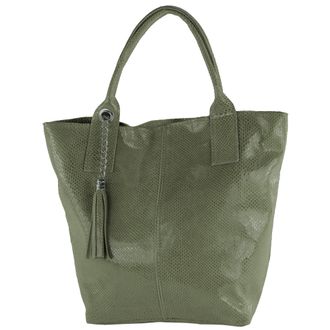 modamoda.de T248 - Ital. Shopper Large mit Innentasche aus Leder, Farbe:Olivgr&uuml;n