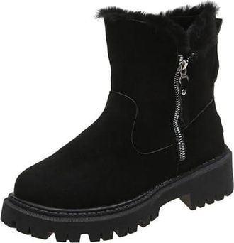 Generic Bottines de neige pour femme doubl&eacute;es en polaire - Couleur unie - &Eacute;l&eacute;gantes - Fermeture &eacute;clair lat&eacute;rale - Talon bas - Confortables - Chaudes - Antid&eacute;r