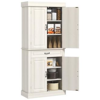HOMCOM Buffet de Cuisine avec 2 placards et tiroir, Meuble de Rangement en Bois de Style Colonial, 80x35x180cm Blanc