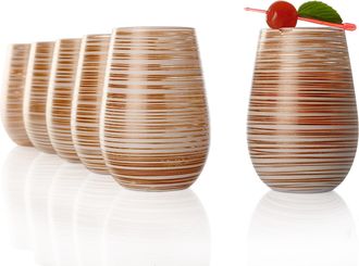 Stölzle Wassergläser Twister Weiß-Bronze 6er-Set 465 ml - Allroundgläser für Wasser, Saft & Cocktails - Hochwertige Trinkgläser aus bleifreiem Kristallglas - 