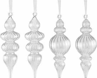 Loberon Weihnachtsschmuck 4er Set Diorise, Mundgeblasen, Klassisches Design, Filigran, Weihnachten, Christbaumschmuck, Glas, Organza, klar