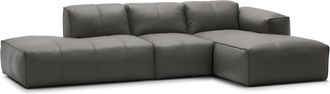 Studio Copenhagen home24 Ecksofa mit Chaiselongue Grau/Grau Echtleder Neka 290 x 71 x 173cm Longchair davorstehend rechts Modern