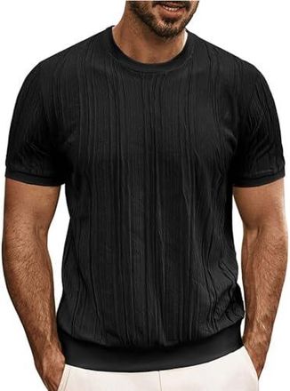 Generic T-shirt pour homme &agrave; manches courtes, t-shirt en tricot avec col rond, t-shirt d&eacute;t&eacute; d&eacute;contract&eacute;, chemise de loisirs, coton bouton de couleur bloquante