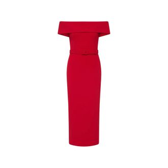 Rebecca Vallance Precious Belted Off-the-shoulder Midi Dress