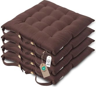 Homescapes 4er Set Stuhlkissen 40x40 cm braun - Sitzkissen Outdoor/Indoor mit Baumwollbezug, Sitzpolster waschbar und Oeko-TEX-Zertifiziert f&uuml;r Esszimmer-, K&uuml;che