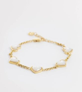 Abbott Lyon Bracelet en acier inoxydable plaqu&eacute; 18carats avec charm coeur en quartz blanc - Dor&eacute;