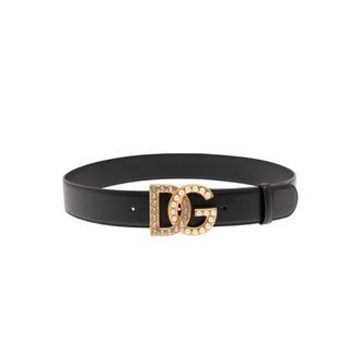 Dolce & Gabbana Femme, Accessoires, Noir, Taille: 80 CM Ceinture avec logo DG orné