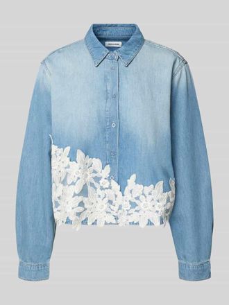 More & More Regular Fit Hemdbluse in Denim-Optik mit Spitzenbesatz