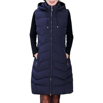 Generic Gilet sans manches chaud et &eacute;pais pour femme, id&eacute;al pour lautomne et lhiver. Doudoune d&eacute;contract&eacute;e avec fermeture &eacute;clair capuche, bleu, taille XL