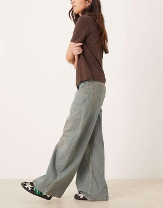 Wrangler jean barrel taille basse d&eacute;lavage moyen-Bleu