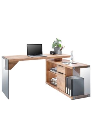 Novel Eckschreibtisch, Eiche, Metall, 1 Schubladen, rechteckig, 116.5x74x141.8 cm, seitenverkehrt montierbar, Arbeitszimmer, Schreibtische, Eckschreibtische