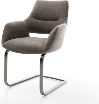 DELIFE Freischwinger Yago-Flex mit Armlehnen Strukturstoff Soft Taupe Freischwinger flach Graphit Taschenfederkern, Esszimmerst&uuml;hle