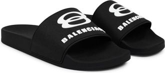 Balenciaga Logo-Strap Design Slip-On Sandals - Black