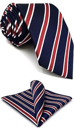 Shlax & Wing Rayures Set Pour des hommes Extra Long Bleu Rouge Rayures Cravate and Poche de poche 160cm