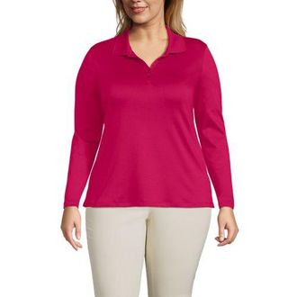 Lands End Supima-Poloshirt mit langen &Auml;rmeln, Damen, Gr&ouml;&szlig;e:52-54 plus, Rot, Baumwolle, by Lands End