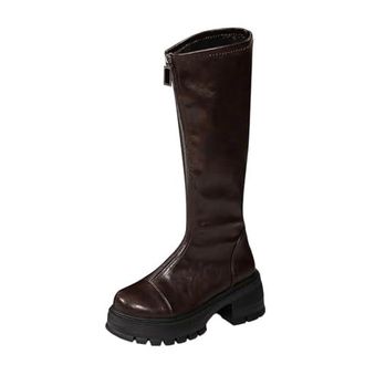 Generic Bottes hautes d&eacute;contract&eacute;es et extensibles pour femme - Bout rond - Talon &eacute;pais - Fermeture &eacute;clair sur le devant - Antid&eacute;rapantes - Confortables - Cou