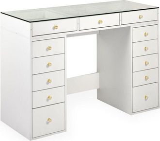 Menzzo Coiffeuse moderne avec 13 tiroirs et plateau en verre transparent L120cm Probeauty Blanc