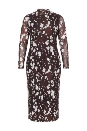 Ulla Popken Maxikleid Maxikleid Mesh Punkte Stehkragen Langarm
