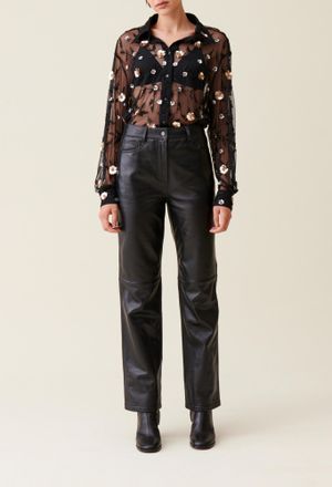 Claudie Pierlot Chemise noire transparente brod&eacute;e