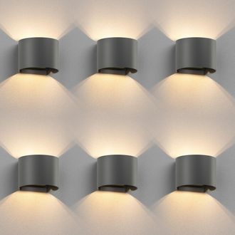 LEDs Com 6 Stück Wandleuchte RUNEL für außen, anthrazit, IP65, Up & Downlight + LED Lampe 501lm, warmweiß