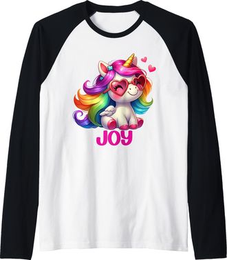 BDAZ Joy Personalisierter Name Buntes Einhorn Damen M&auml;dchen Raglan