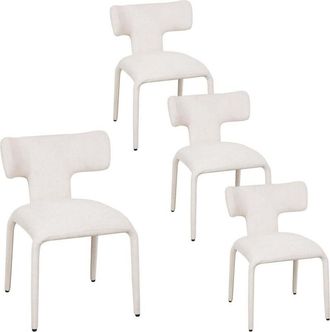 Woltu Lot de 4 Chaise de Salle &agrave; Manger, Chaise de Cuisine en Lin Color&eacute;, Si&egrave;ge et Dossier Rembourr&eacute;s, Beige