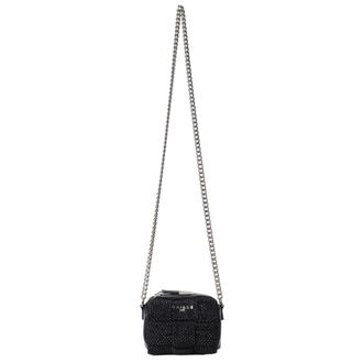 Ga&euml;lle Paris Schwarze gewebte Schultertasche mit Strass-Schriftzug - - Bags - Damen - Schwarzk - ONE SIZE
