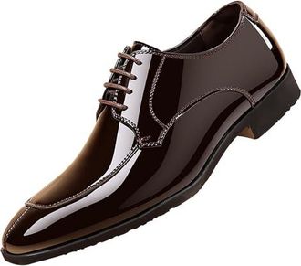 Generic Chaussures de mariage formelles pour homme classique verni &agrave; lacets Oxfords bout pointu chaussures en cuir &agrave; talon bloc antid&eacute;rapant Chaussures larges