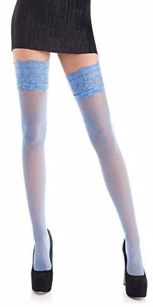 Romartex Bas autofixants transparents en élasthanne 20 DEN avec dentelle, 17 couleurs, tailles S-XXL (grand, bleu)