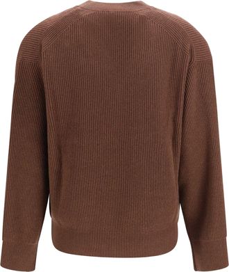 Brunello Cucinelli Ribbed V-Neck Cashmere Sweater - Brown