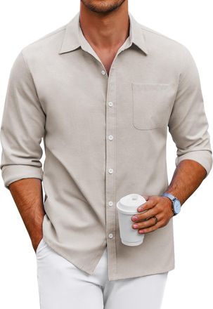 Coofandy Hemd Herren Langarm Freizeithemd Regular Fit Oxford Hemd Business Oberhemd Button Down Hemden mit Brusttasche Einfarbig Hellbraun XXL