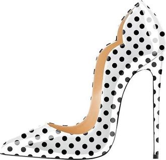 elashe Escarpins Féminins Talon Aiguille 12CM Slip on Pointed Toe en Cuir Verni pour Mariage Soirée & Confiance Professionnelle Polka Dot EU40