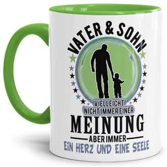 Tassendruck Lustige Tasse mit Spruch f&uuml;r Papa - Vater und Sohn - Kaffee-Tasse/Geschenk-Idee V&auml;ter/Vatertagsgeschenk/Geburtstag/Vatertag - Innen & Henkel Hellgr&uuml;n