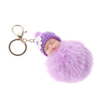 Garneck Porte-cl&eacute;s en forme de poup&eacute;e avec pompon, mignon et moelleux, pour femme, pour voiture, portefeuille, t&eacute;l&eacute;phone, pendentif de, breloque violet