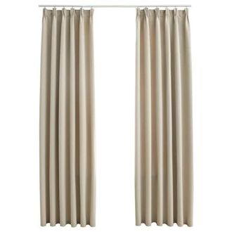 vidaXL 2X Rideaux Occultants avec Crochets Panneau &agrave; Oeillets Chambre &agrave; Coucher Fen&ecirc;tre Salon Bureau Maison Int&eacute;rieur Beige 140x175 cm