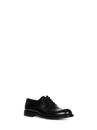 Dolce & Gabbana Mens Derby Shoes Brushed Calf Leather Black Lace-Up Flat