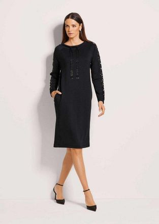 Madeleine Midikleid Stretch-Kleid mit Spitze und Strass Jersey-Kleid mit Rundhalsausschnitt, Taschen