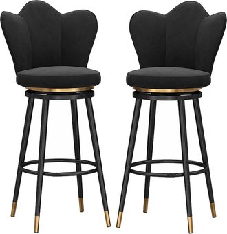 Generic Barhocker, drehbar, bl&uuml;tenf&ouml;rmige R&uuml;ckenlehne, K&uuml;cheninsel-Hocker in Tresenh&ouml;he mit Fu&szlig;st&uuml;tze und schwarzen Metallbeinen f&uuml;r Kneipe, Hausbar, Esszimme