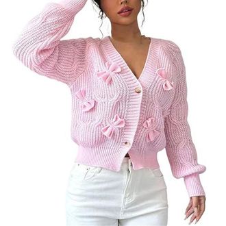 Generic Cardigan dhiver court &agrave; manches longues en tricot d&eacute;contract&eacute; &eacute;l&eacute;gant pour femme, Rose, XS