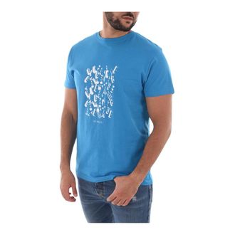 Dirk Bikkembergs Homme, Tops, Bleu, Taille: S T-shirt en Coton Imprimé - Bleu Col Rond Manches Courtes