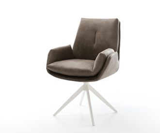 DELIFE Drehstuhl Clea-Flex Mikrofaser Taupe Vintage Kreuzgestell breit Wei&szlig; 360&deg; drehbar Wippfunktion, Esszimmerst&uuml;hle