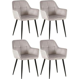Clp Lot de 4 Chaises de salle &agrave; manger Emia en Velours avec Pi&egrave;tement en M&eacute;tal noir Gris clair Velours