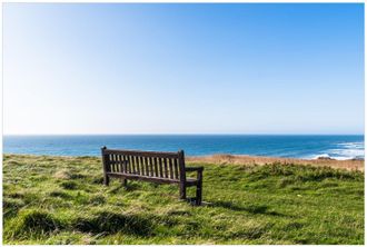 Wallario K&uuml;chenr&uuml;ckwand aus Glas 90 x 60 cm, Motiv: Bank mit Aussicht | Spritzschutz abwischbar & pflegeleicht