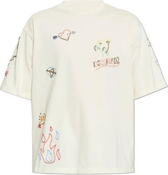 Dsquared2 Homme, Tops, Beige, Taille: 3XL T-shirt avec appliqu&eacute;s