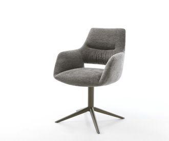 DELIFE Drehstuhl Yago-Flex mit Armlehnen Boucl&eacute; Soft Schlamm Fu&szlig;kreuz Effektfinish Titan 360&deg; drehbar Wippfunktion Taschenfederkern, Esszimmerst&uuml;hle
