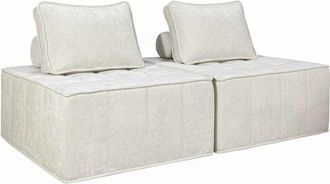 Oviala Canapé modulable 2 places en tissu avec coussins écru