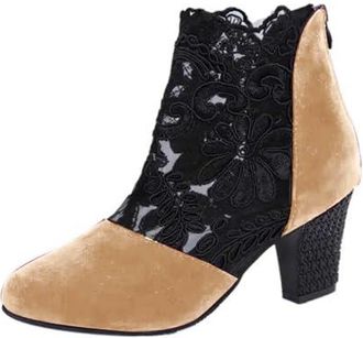 Generic Bottines pour femme - Dentelle florale - En daim - Fermeture &eacute;clair dans le dos - Respirantes et antid&eacute;rapantes - Talon bloc - Broderie florale - En d