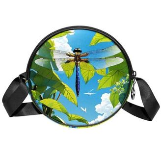 Generic Sac &agrave; bandouli&egrave;re rond pour femme, motif libellule avec fermeture &eacute;clair et bretelles r&eacute;glables